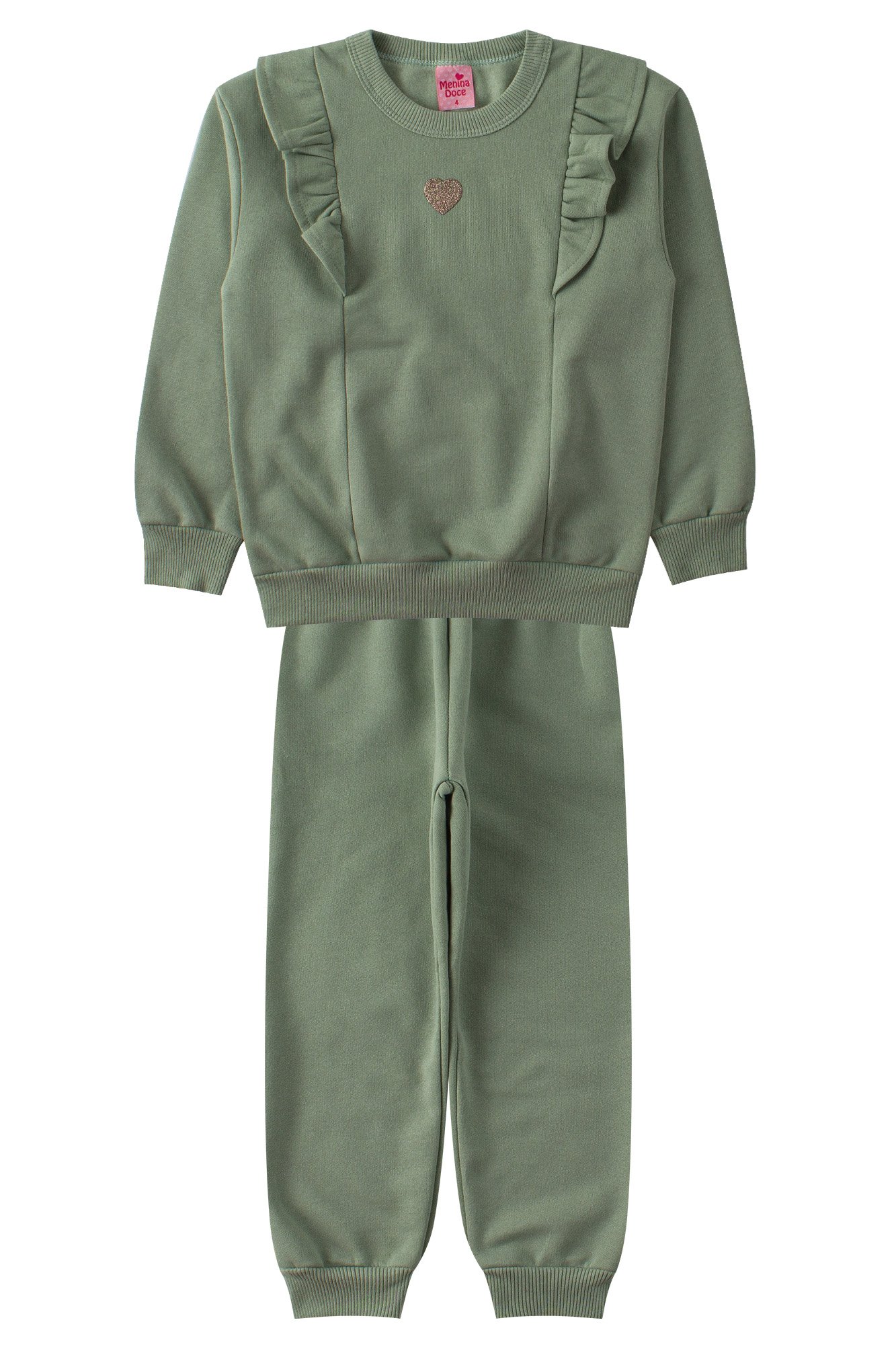 Conjunto Infantil Feminino Moletom Peluciado Lovely Menina Doce Verde Malva - Código JO10635-4-VD