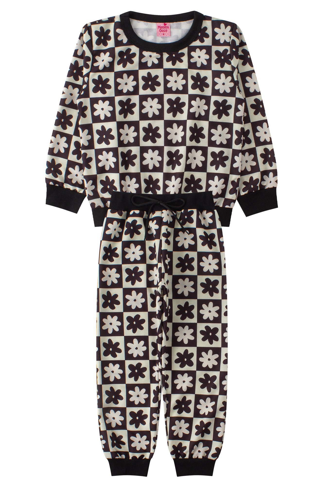 Conjunto Infantil Feminino Moletom Sublimado Peluciado Lovely Menina Doce Preto Flor - Código ...