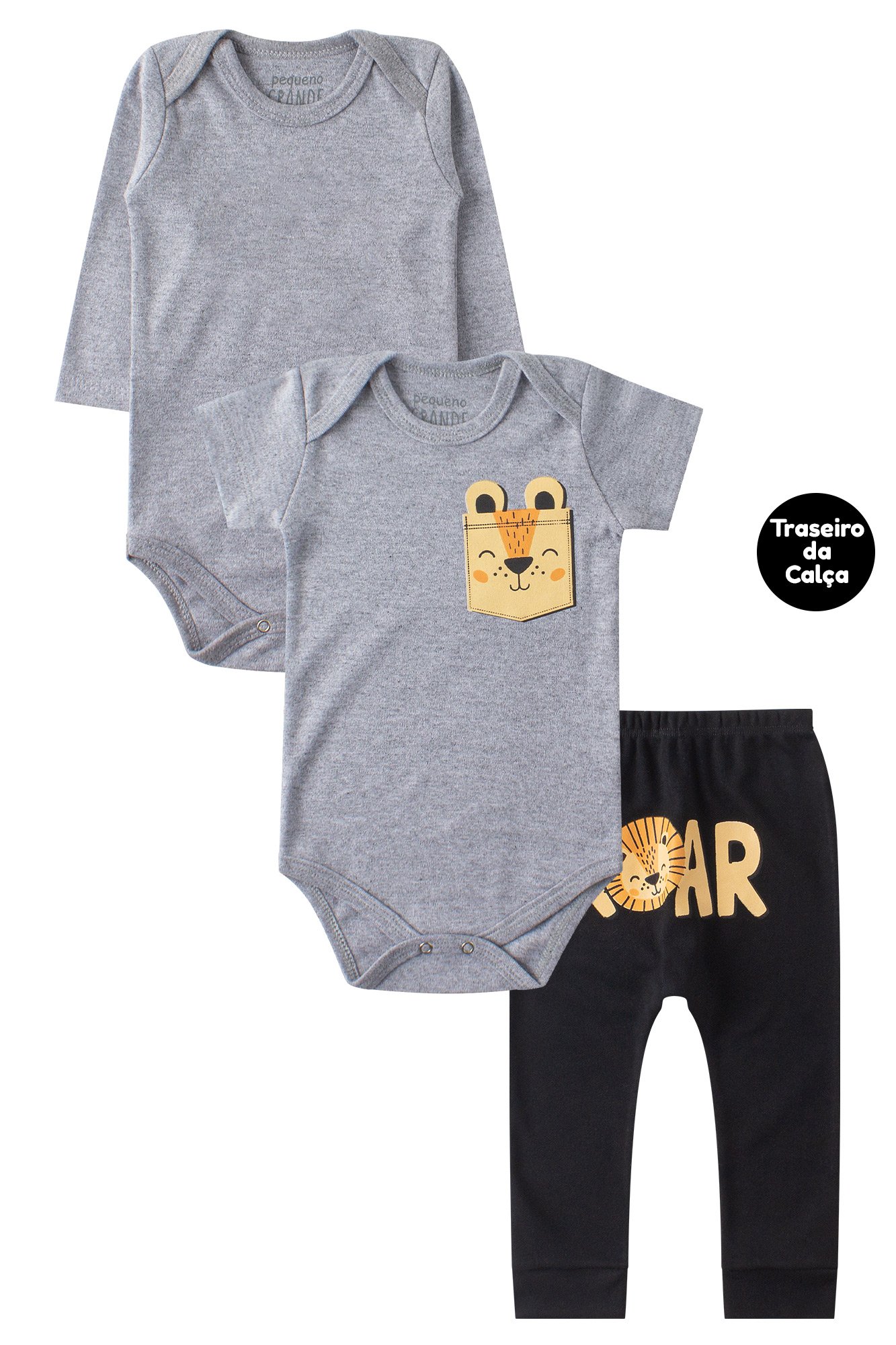 Kit Body Bebê 3 Peças Suedine Roar - Pequeno Big Amor
